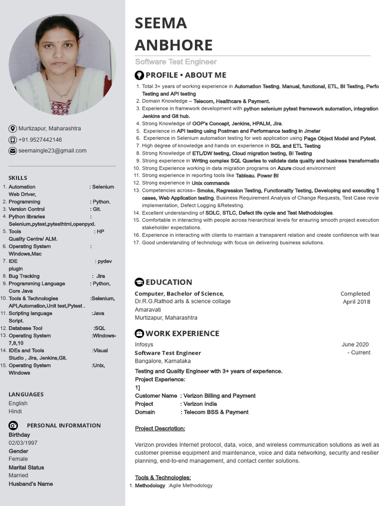 Seema Anbhore - Resume PDF | PDF | Selenium (Software) | Software Development Process