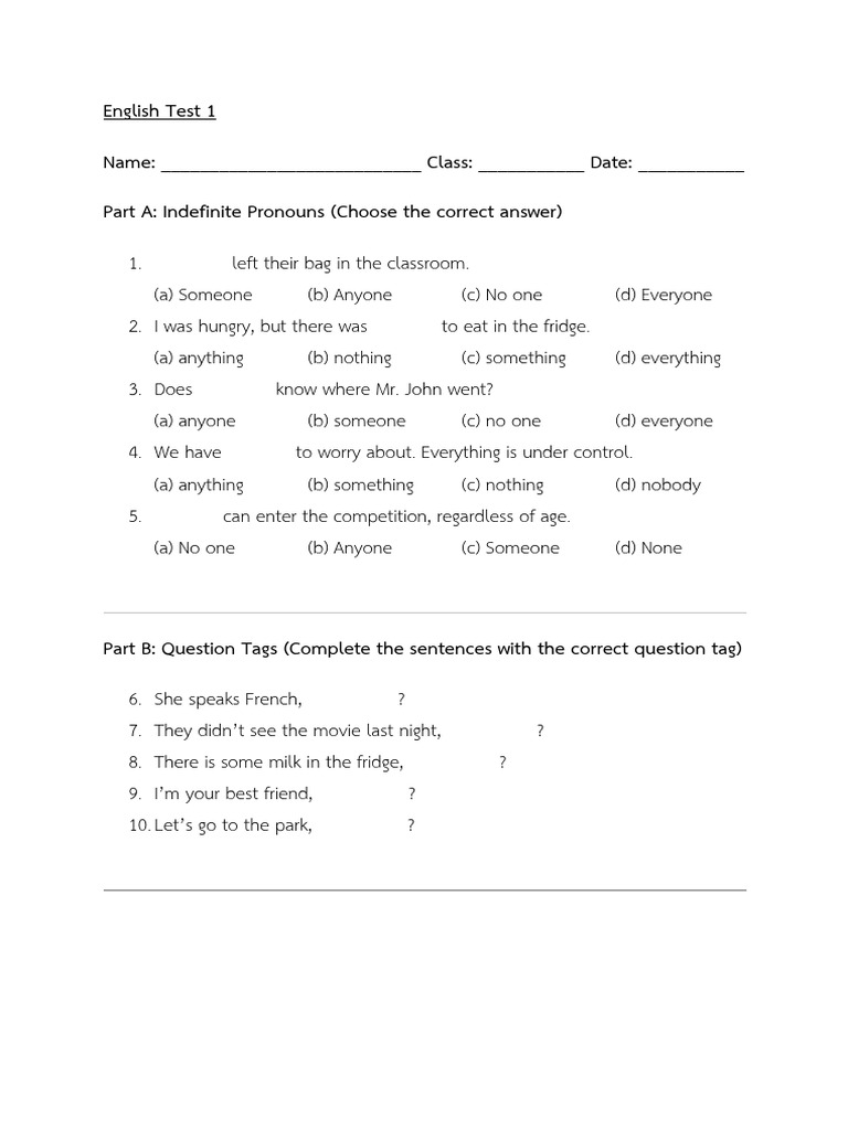 English Test 1 | PDF