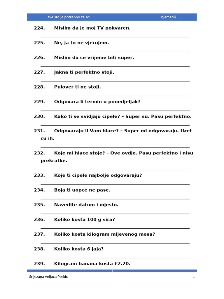 Radni Listic Za Sve Sto Trebate Znati Za A1 2022 | PDF