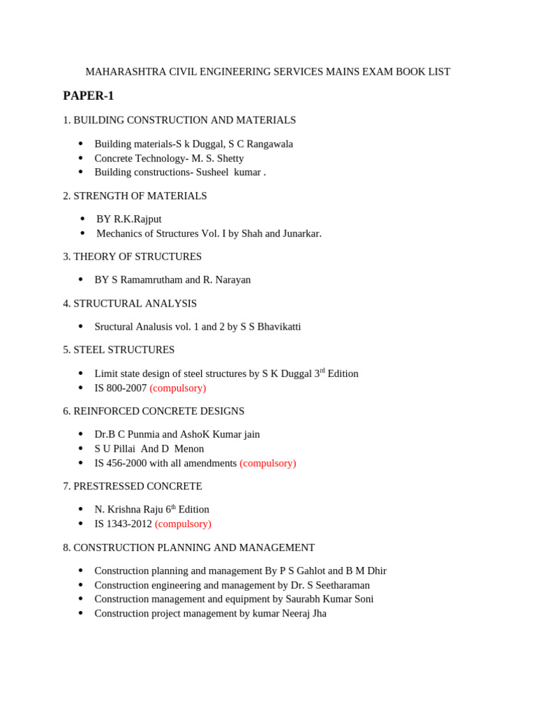 Maharashtra Civil Engineering Exam Books | PDF | Civil Engineering ...