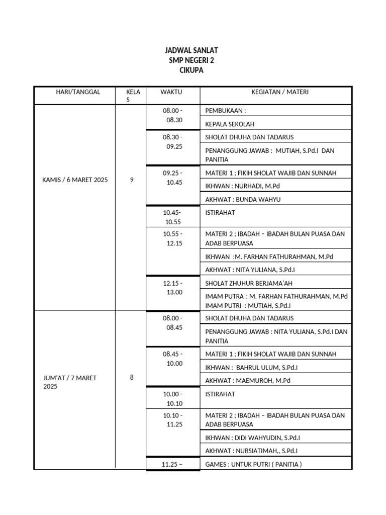 Jadwal Sanlat 2025-1 | PDF