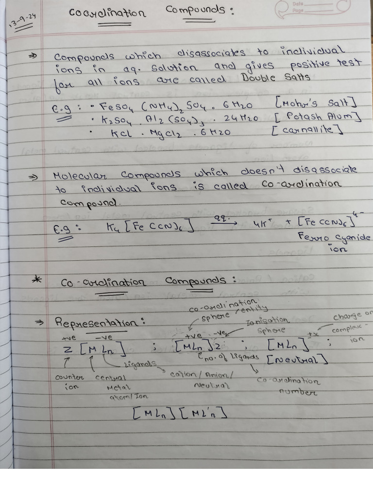 Coordination Compounds Notes | PDF