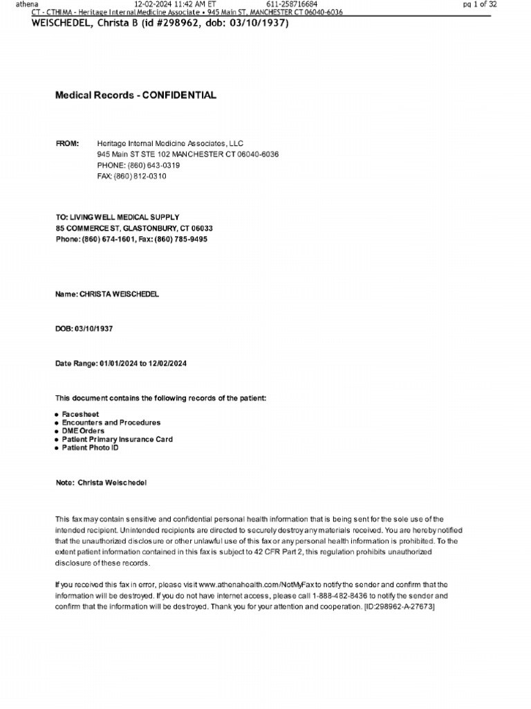 Medical Records for Christa Weischedel | PDF | Diabetes | Heart Failure