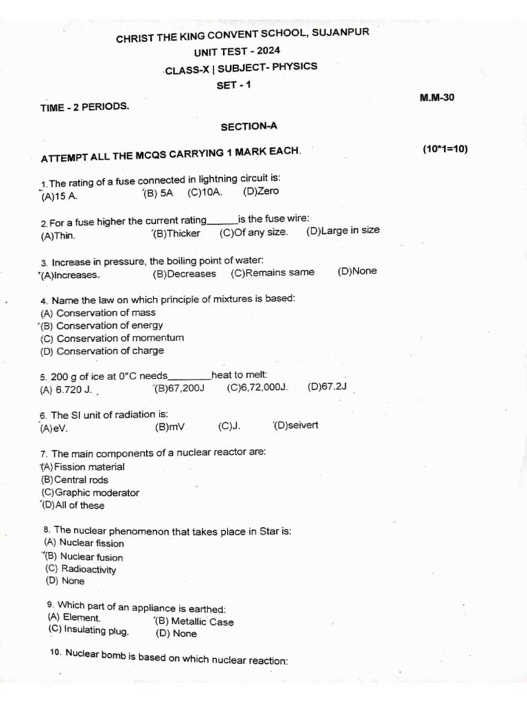 Unit Tests (Phy, Chem, Bio, Maths, Geo) | PDF