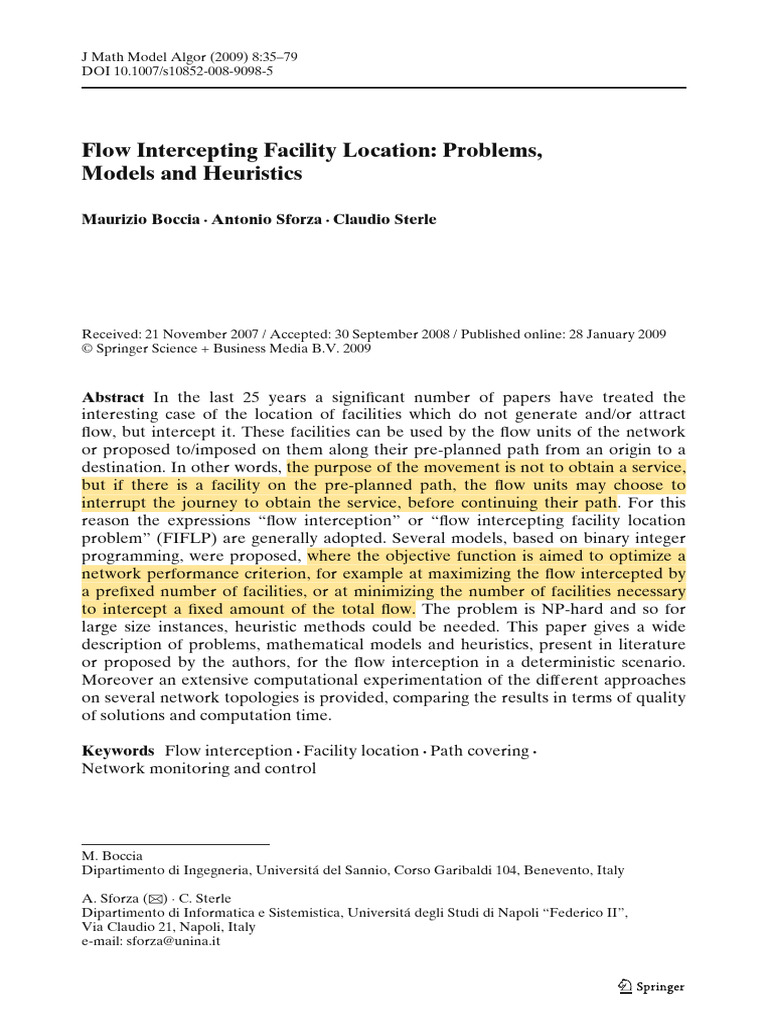 [Boccia Et Al.] Flow Intercepting Facility Location | PDF | Mathematical Optimization | Linear ...