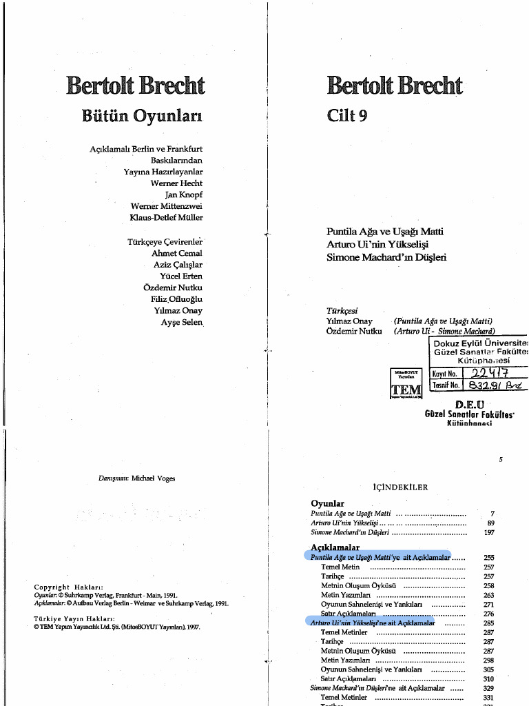 Bertolt Brecht - Bütün Oyunları Cilt 09 | PDF