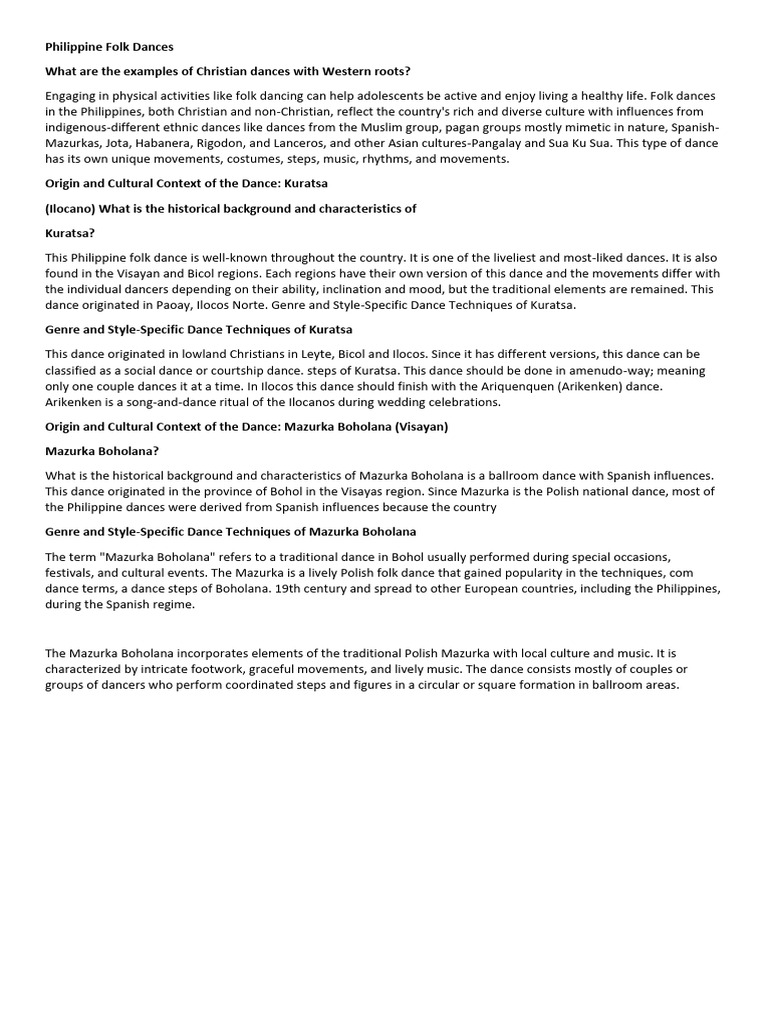 Kuratsa Mazurka Boholana (Word File) | PDF | Dances | Folk Music