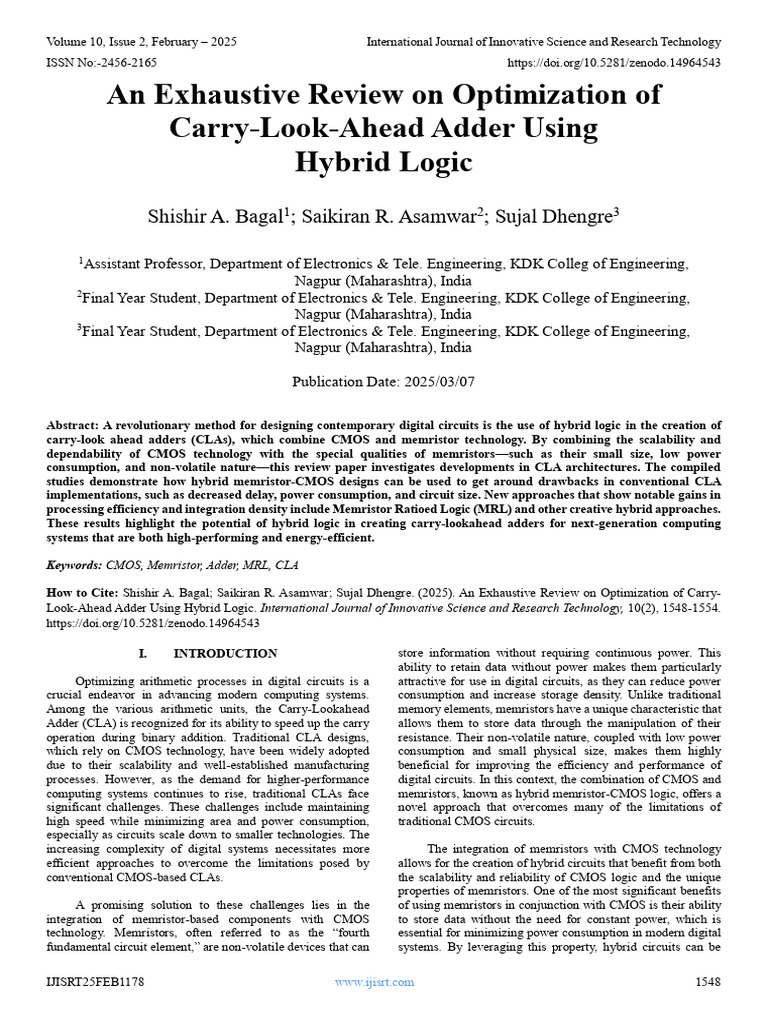 Hybrid Logic Optimization for CLAs | PDF | Logic Gate | Cmos