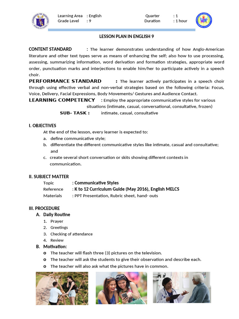 Eng9 q1 Communicative Styles | PDF | Learning | Nonverbal Communication