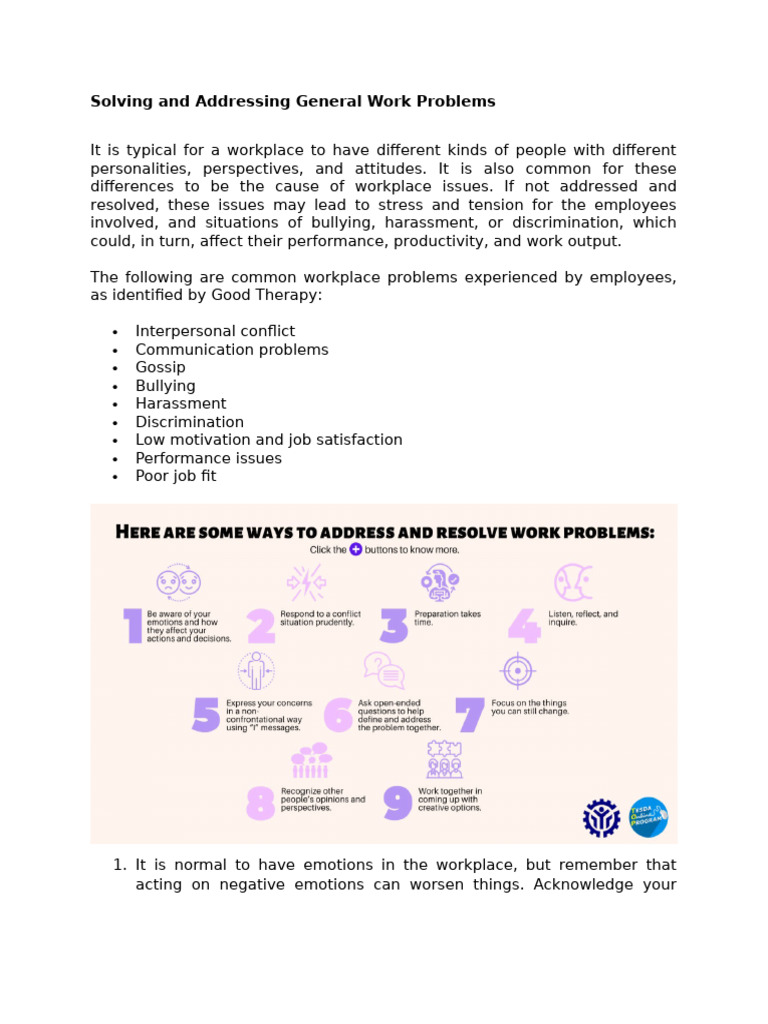 Basic 3 Solving and Addressing General Workplace Problems | PDF ...