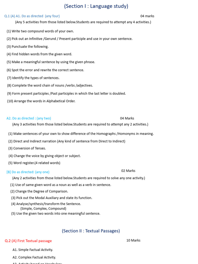 Paper Pattern Class 10 Maharashtra Board | PDF | Verb | Word