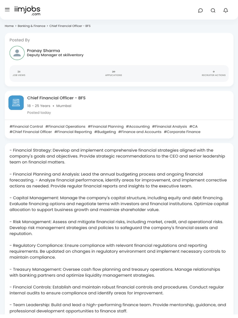 Chief Financial Officer - BFS | PDF | Regulatory Compliance | Risk Management