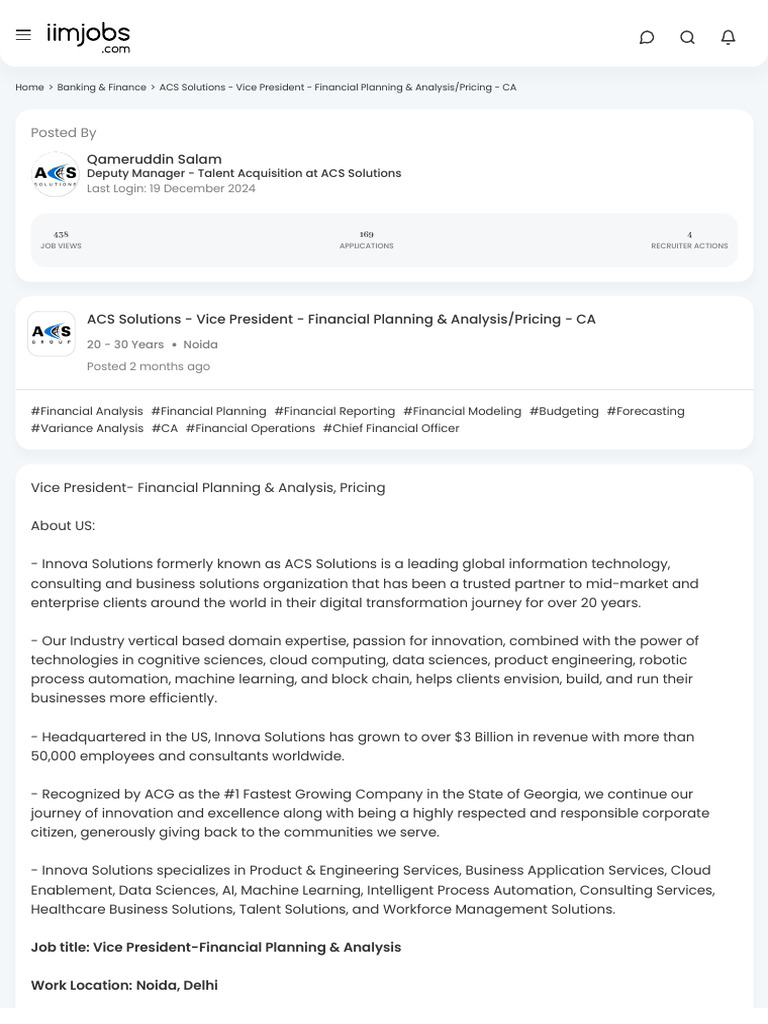 ACS Solutions - Vice President - Fin | PDF | Leadership | Budget