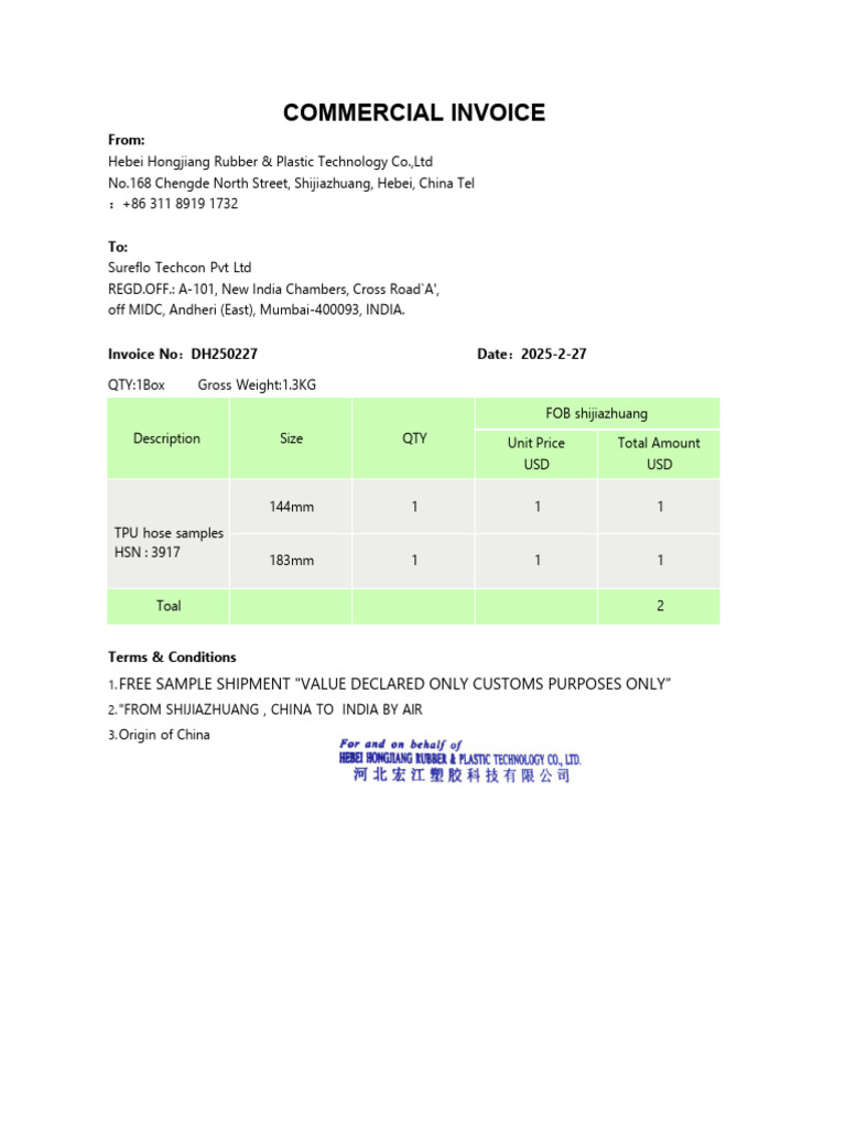 Revised Sample Invoice and Packing List | PDF