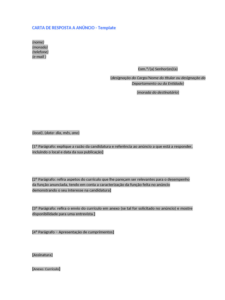 Modelo de Carta de Resposta a Anúncio | PDF