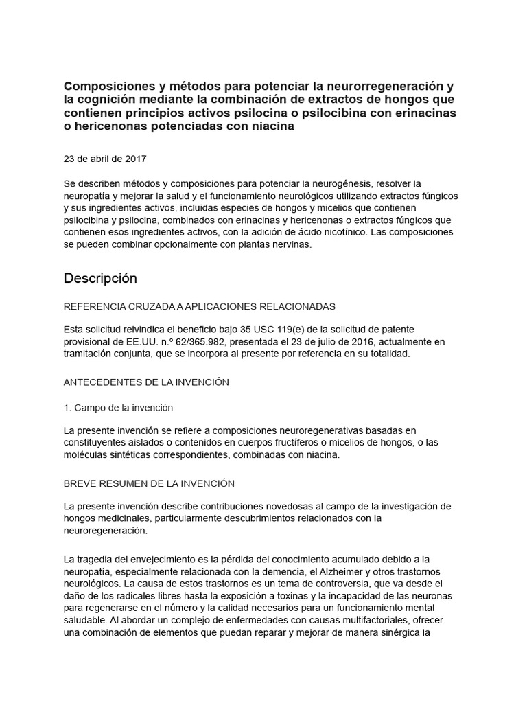 Patente Niacina-Psilo-Melena de Paul Stamets (Traducida) | PDF ...