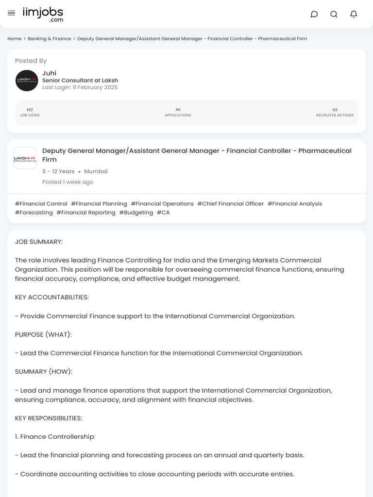 Deputy General Manager - Assistant General Manager - Financial ...