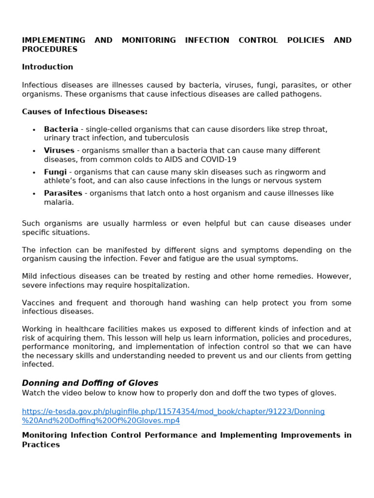 Implementing and Monitoring Infection Control Policies and Procedures ...