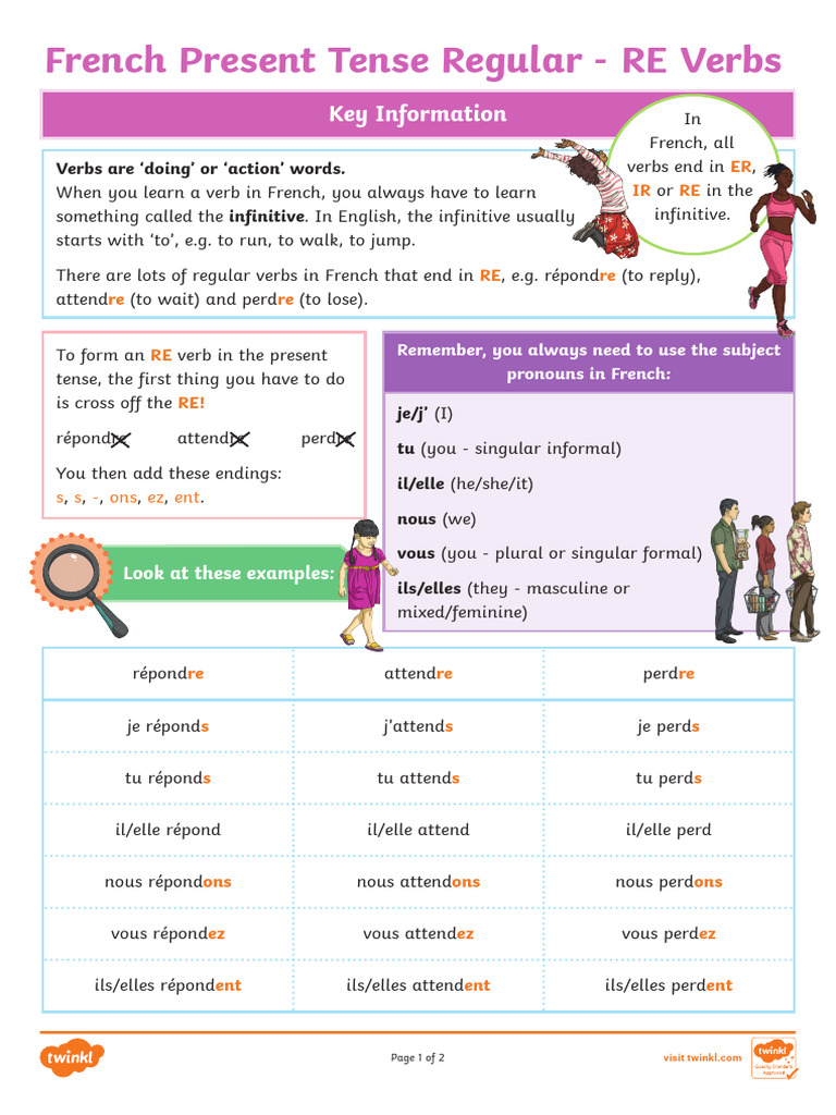 Present Tense Regular RE Verbs Guide | PDF | Verb | Grammatical Gender