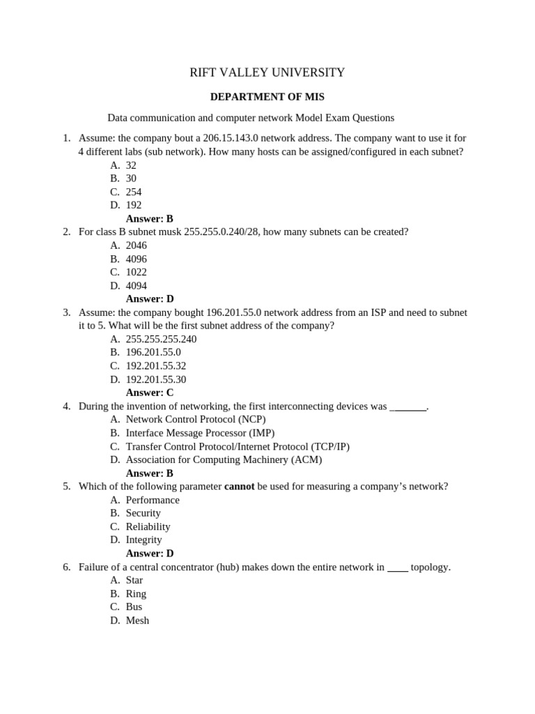 Computer Network Exam Questions | PDF | Computer Network | Service ...