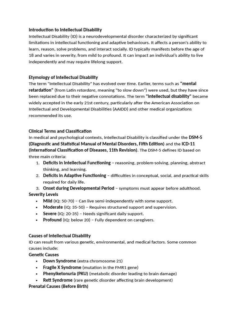 Introduction To Intellectual Disability | PDF | Intellectual Disability ...