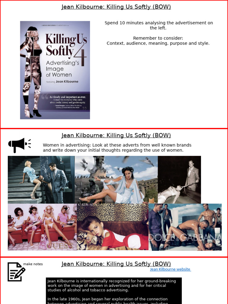 Killing Us Softly Jean Kilbourne Bow | PDF | Advertising | Intimate ...