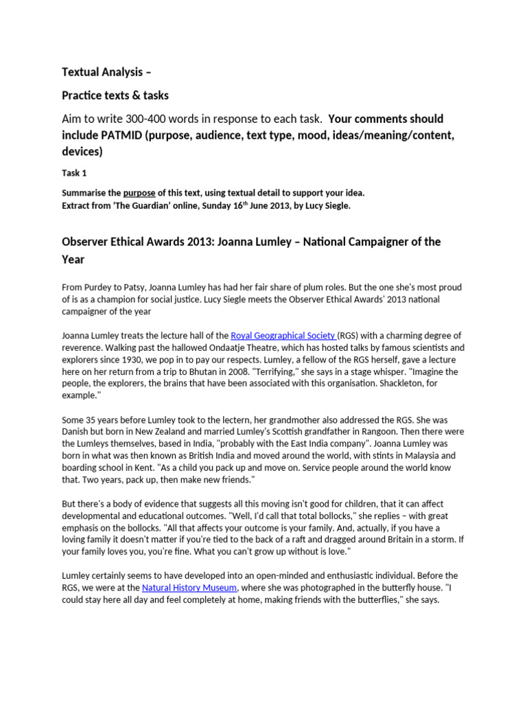 Textual Analysis - Revision Questions | PDF