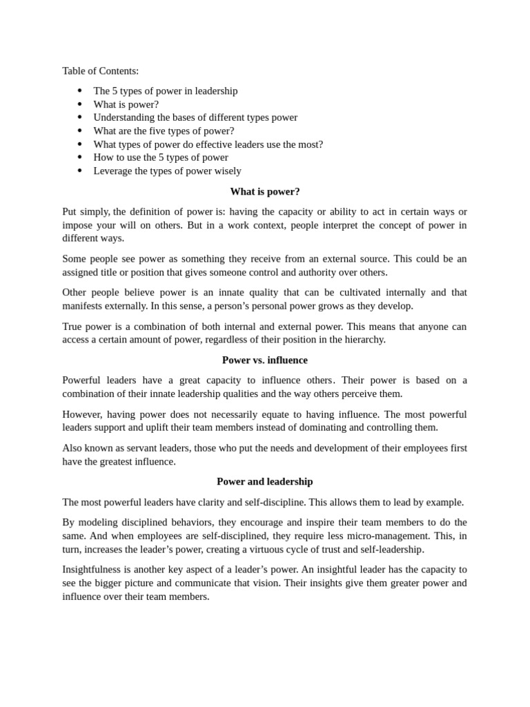 Power vs. Influence in Leadership | PDF | Power (Social And Political ...