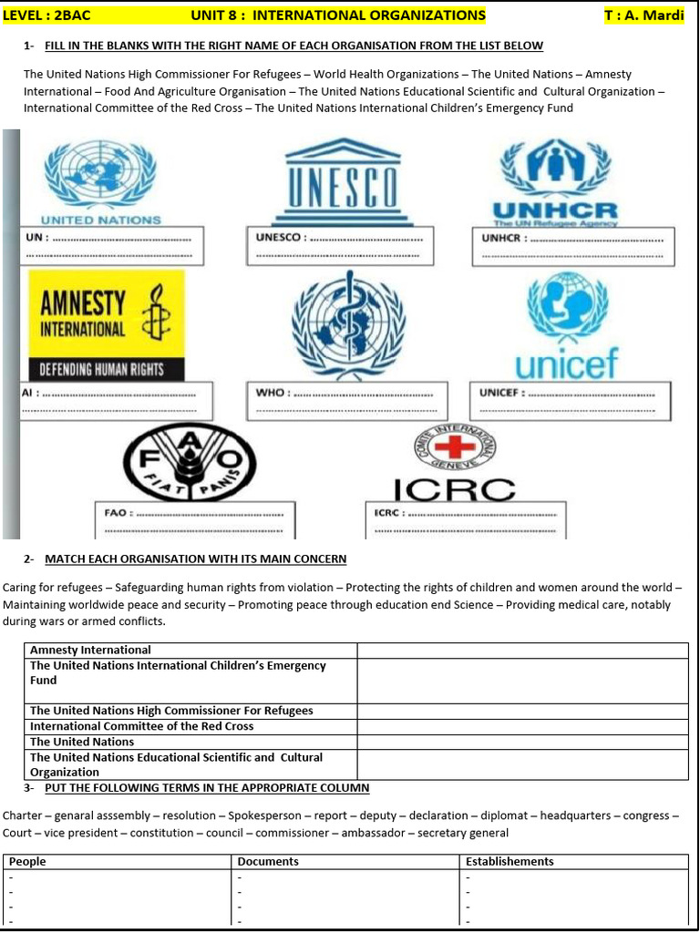 INTERNATIONAL ORGANIZATION 2bac - 012252 | PDF | United Nations | International Relations