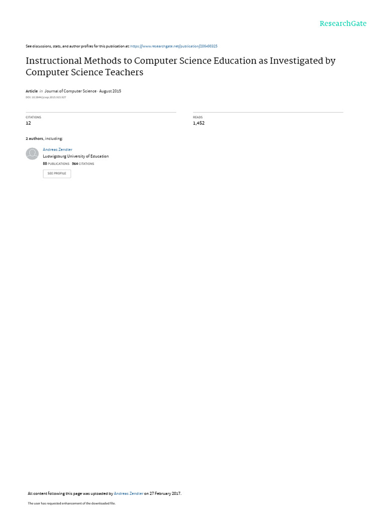 Instructional Methods To Computer Science Educatio | PDF | Science ...