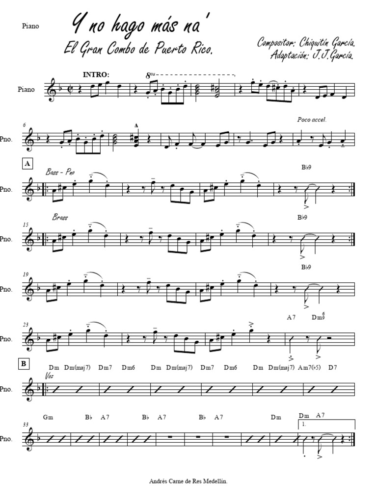 Y No Hago Más Na' - Piano | PDF