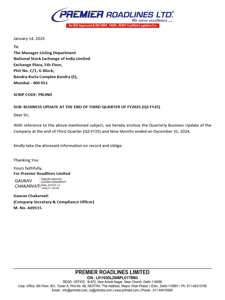 Premierroadlines 14012025140610 Prlpressreleasebusinessupdate14012025 ...