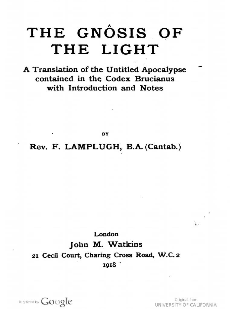 1918 Lamplugh The Gnosis of Light Codex Brucianus | PDF | Gnosis ...