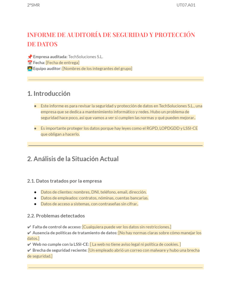 UT07.A01 - Plantilla Informe Auditoría | PDF | La seguridad informática | Seguridad