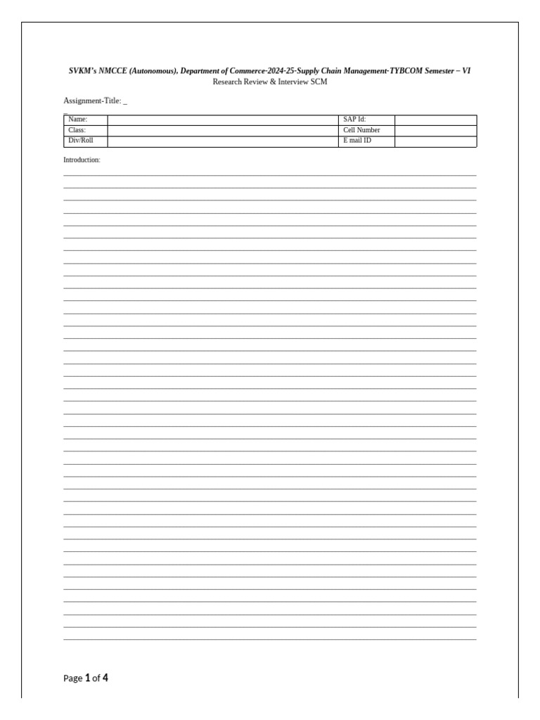 SCM Assignment RESEARCH PAPER REVIEW TEMPLATE | PDF