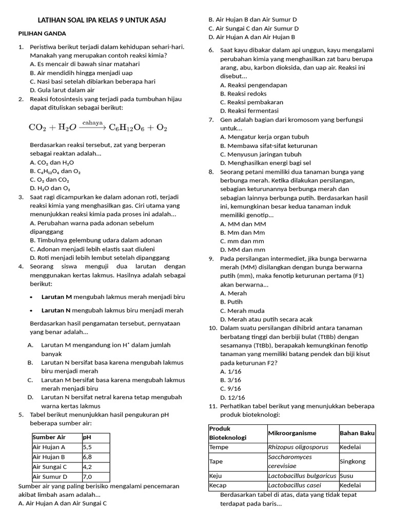 Latihan Soal Ipa Kelas 9 Untuk Asaj | PDF