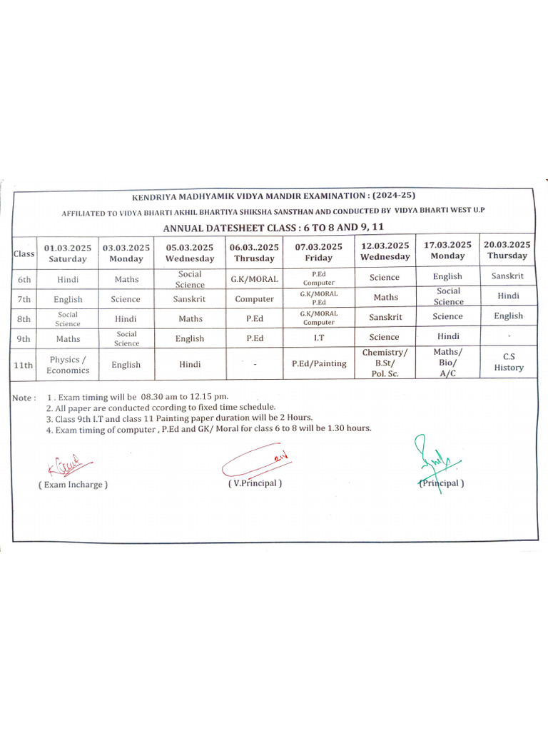 Date Sheet Annual Exam 2025 | PDF