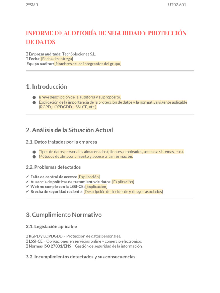 UT07.A01 - Plantilla Informe Auditoría | PDF | Tecnologías de la información | La seguridad ...