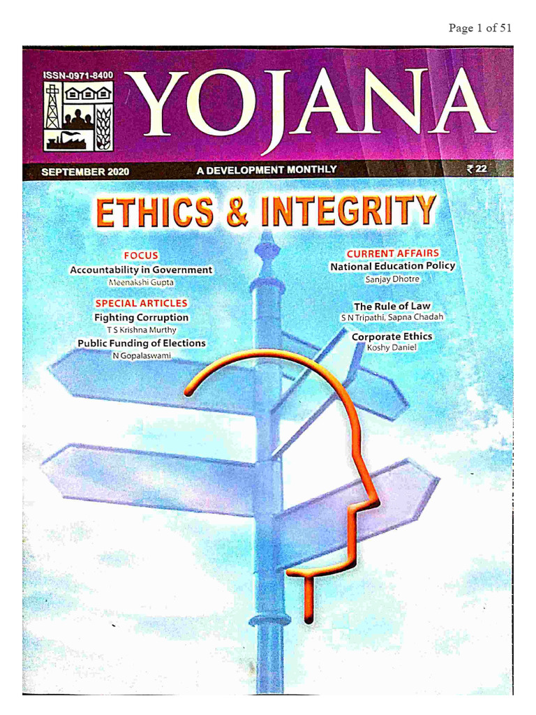 Yojana Magazine On Ethics and Integrity 1 | PDF