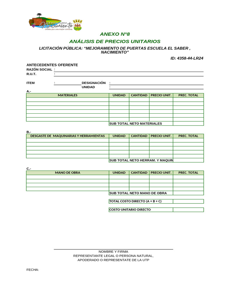 Anexo N°8 APU | PDF