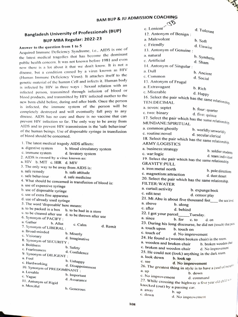 BUP Question | PDF | Hiv/Aids | Serfdom