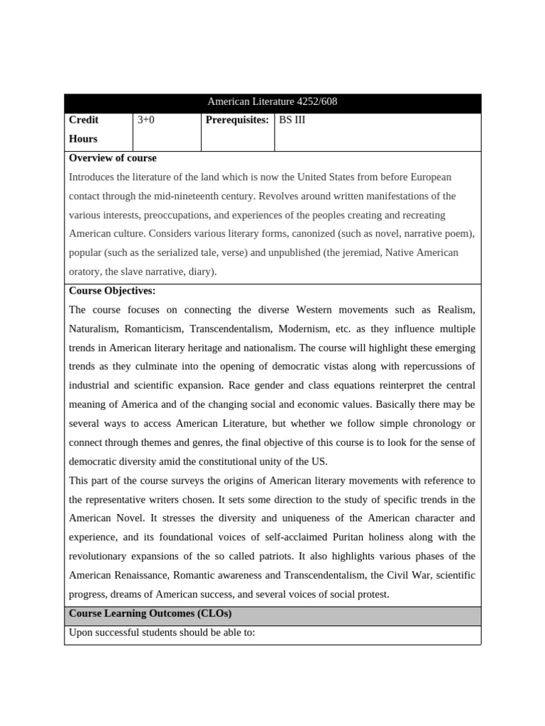 1 - American Literature (ENG-4252) | PDF | American Literature ...
