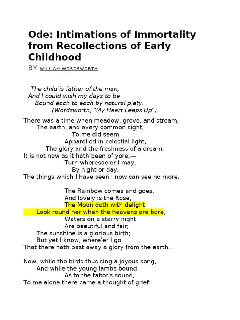 Wordsworth's Ode on Immortality | PDF