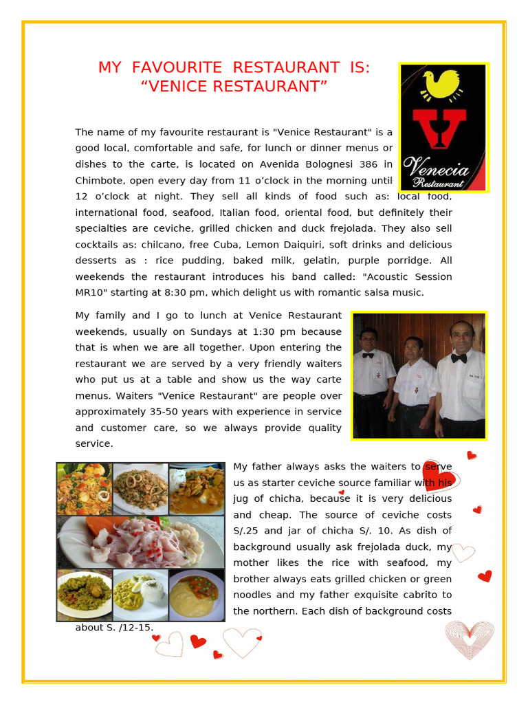 El Nombre de Mi Restaurant Favorito Es | PDF | Restaurants | Lunch