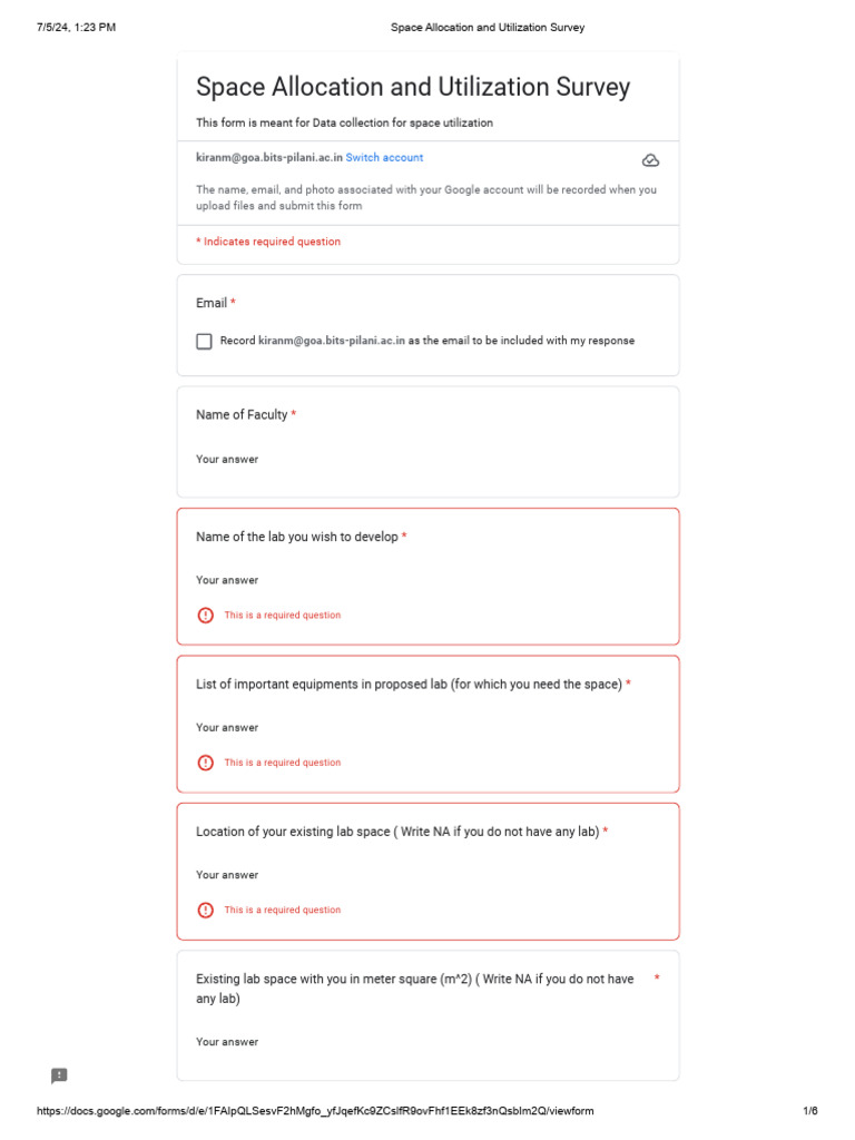 Space Utilization Survey Form | PDF | Computing
