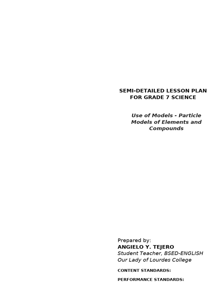 Grade 7 Science: Particle Models Lesson | PDF | Chemical Compounds | Atoms