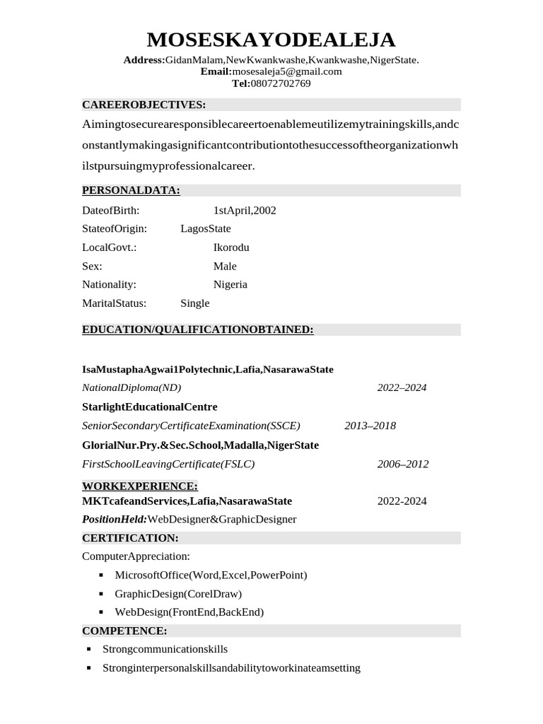 Moses CV (1) | PDF