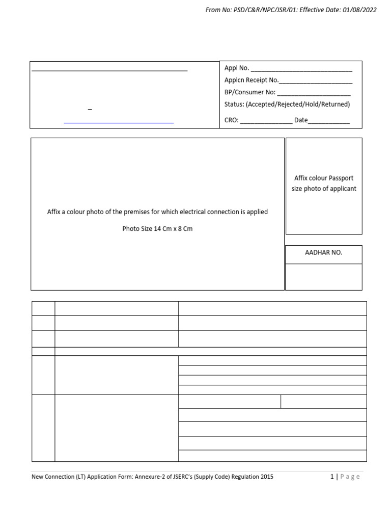 1.JSR LT New Power-Connection Appl Form | PDF | Identity Document | Indemnity