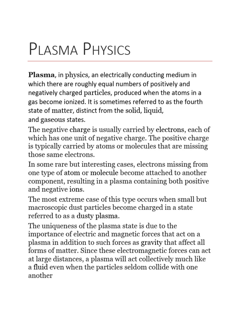 PLASMA PHYSICS.' | PDF | Plasma (Physics) | Fusion Power