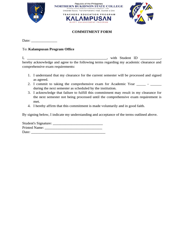 Kalampusan Commitment Form | PDF